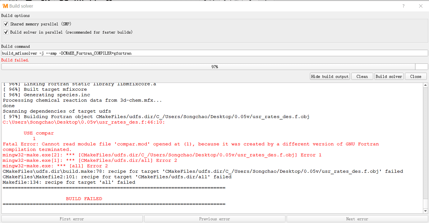 Fatal Error: Cannot read module file 'compar.mod' opened at (1 ...