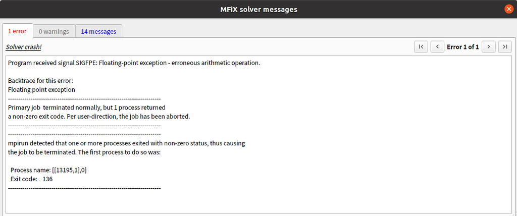 Floating Point Exception Erroneous Airthmetic Operation Mfix Netl Flow Science Software Support 0540