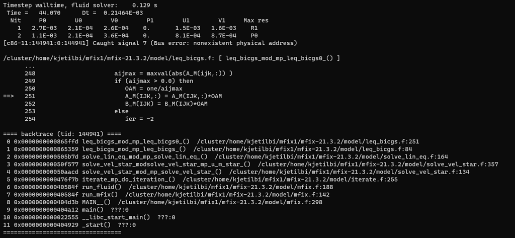 Mpi Bus Error Nonexistent Physical Address Bug Report Netl Flow 